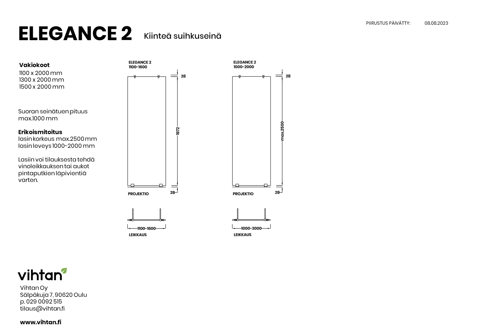 Vihtan | Suihkuseinä ELEGANCE 2 | walk-in